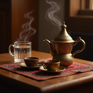 Turkish Coffee: Unfiltered Brew Served with a Glass of Water